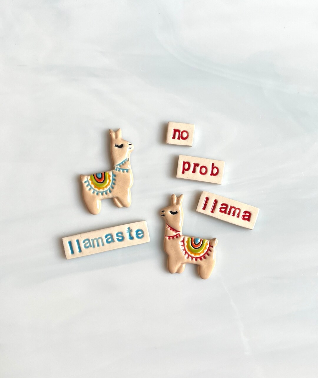 Ceramic Llamas and Word Tile Set, 6pcs, Whimsical Desert Theme, Western ...