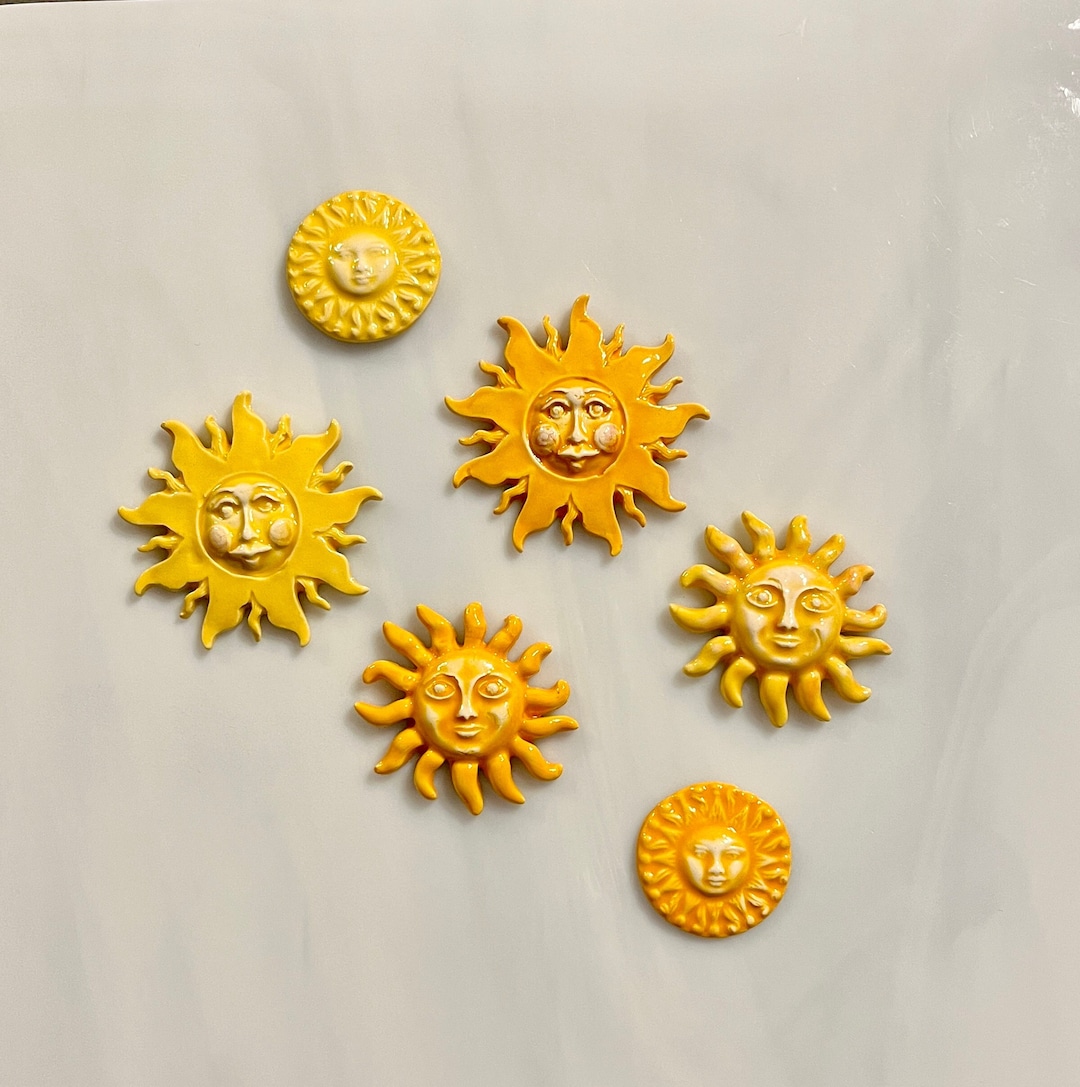 Ceramic Sun Tiles, 6pcs, Whimsical Variety Face Tiles, Three Sizes and ...