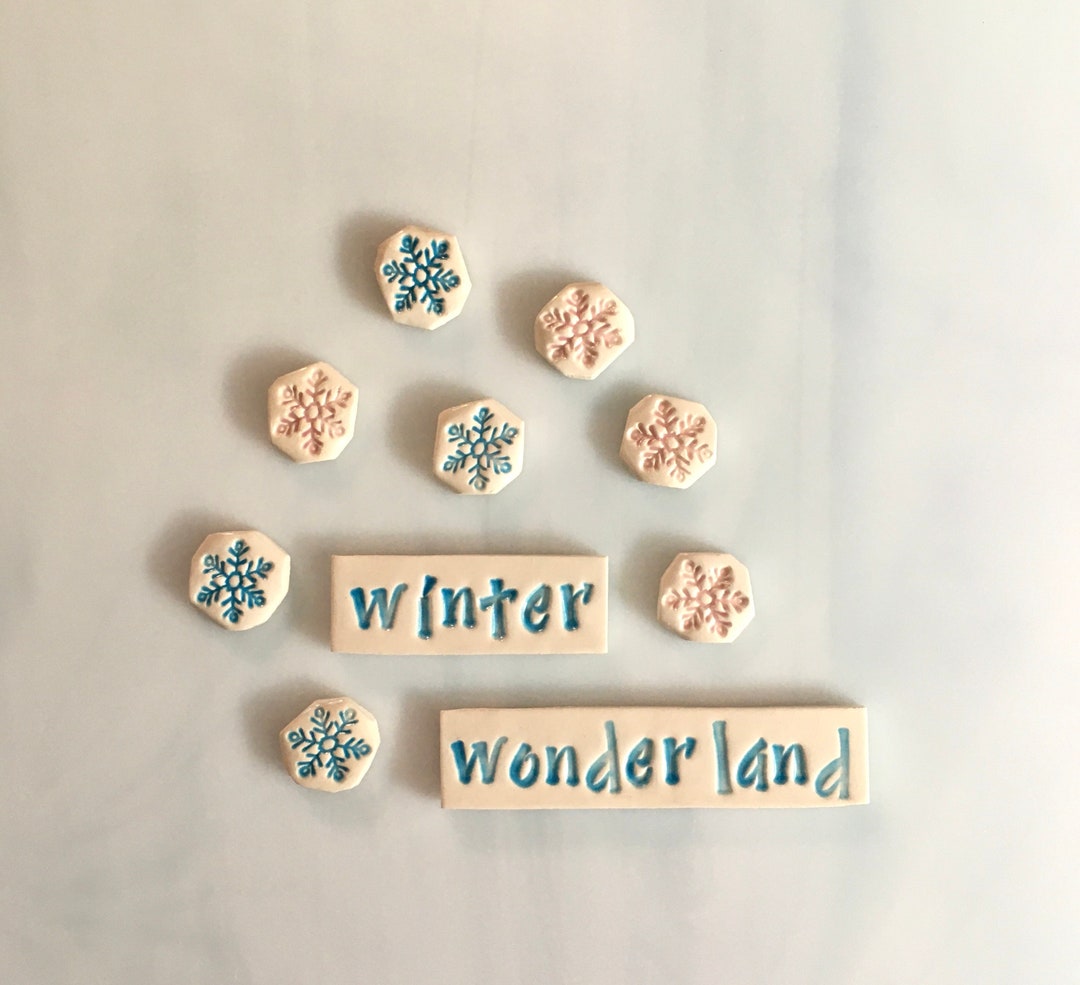 Ceramic Word and Snowflake Tiles, 10 Pcs, Winter Wonderland, Hand Cut ...