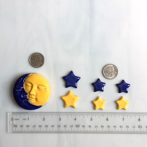 Ceramic Sun/moon Face & Star Tiles, 7pcs, Whimsical Sun/moon Face ...