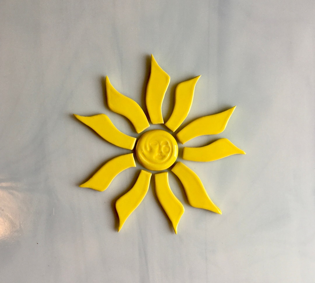 Ceramic Sun Face With Sun Rays, 11 Pcs, Bright Yellow, Whimsical Aztec ...