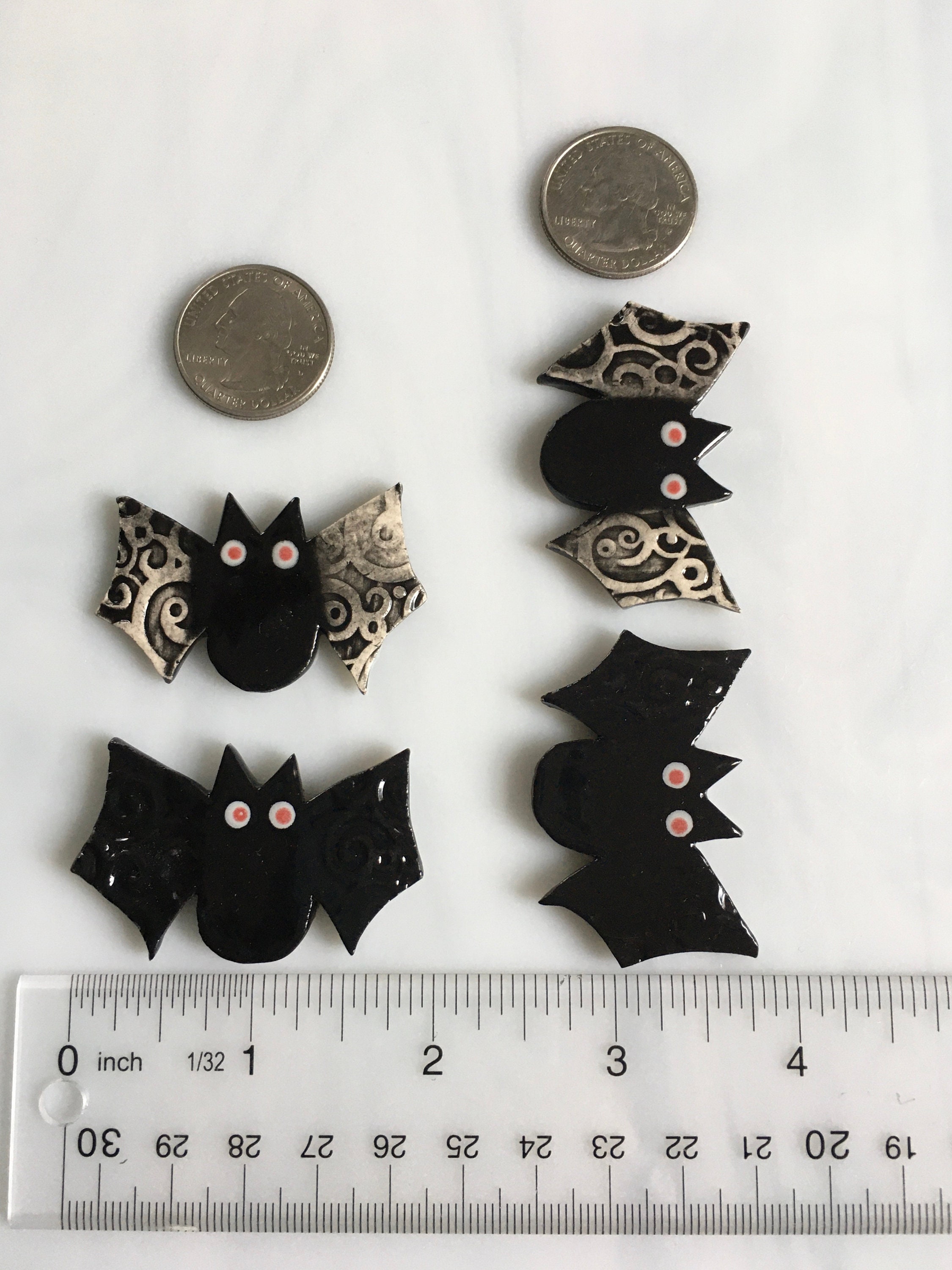 Ceramic Bat Tiles 4 Pcs Whimsical Stamped Design Wings - Etsy