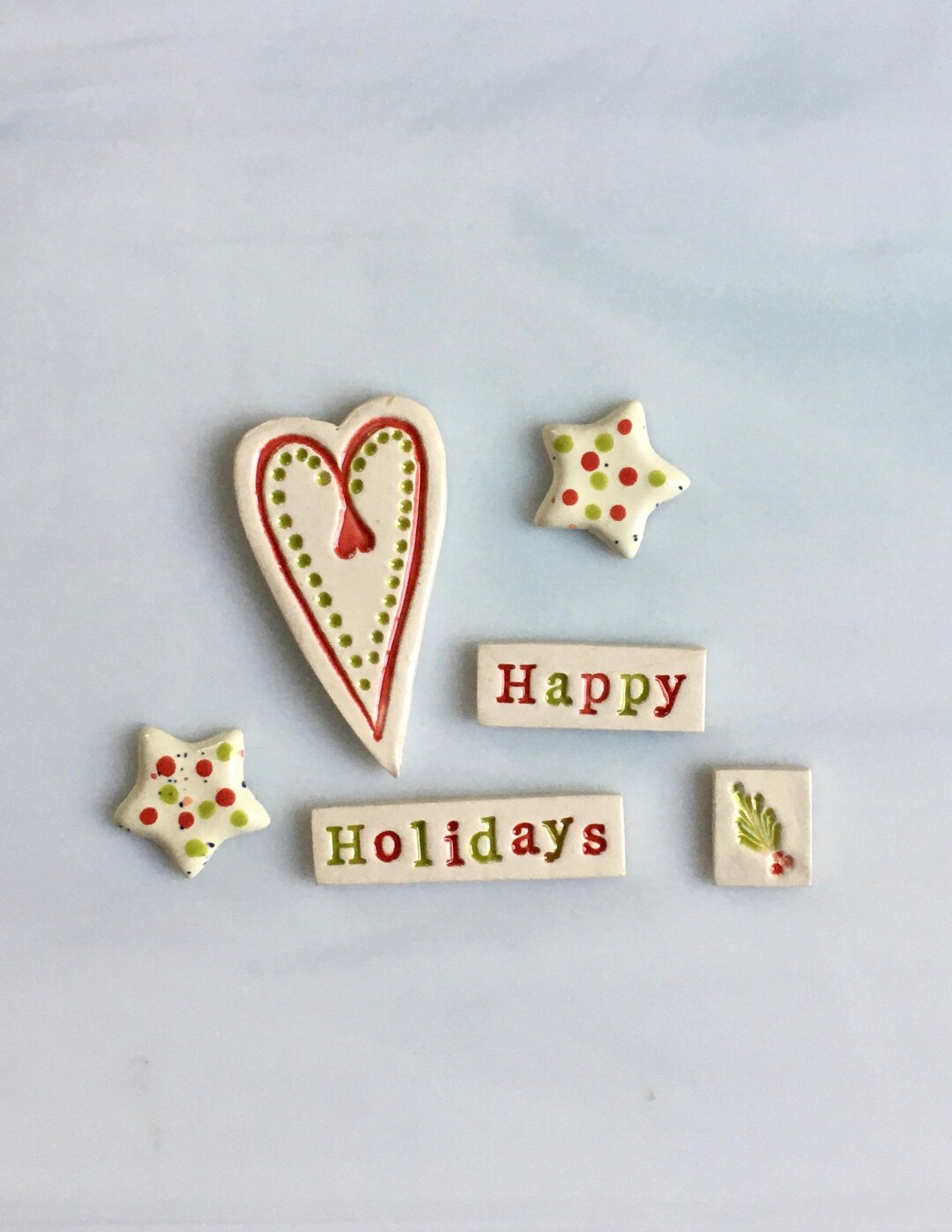 Ceramic Word Heart and Star Tile Set 6 Pcs Holiday Theme - Etsy
