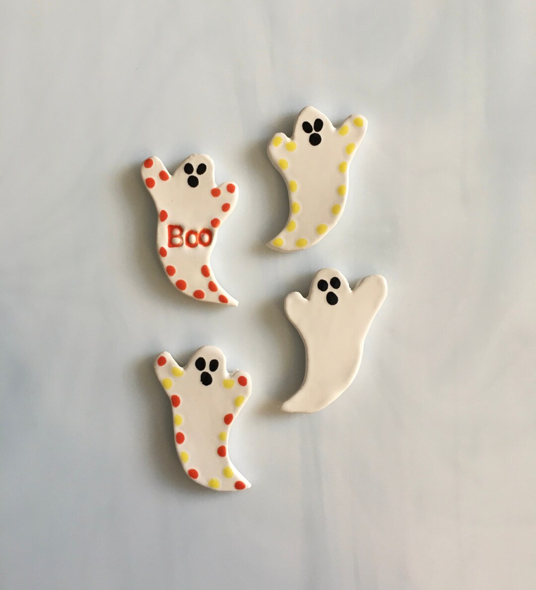 Ceramic Ghost Tiles, 4 Pcs, Whimsical Hand Cut Ghosts, White, Orange ...