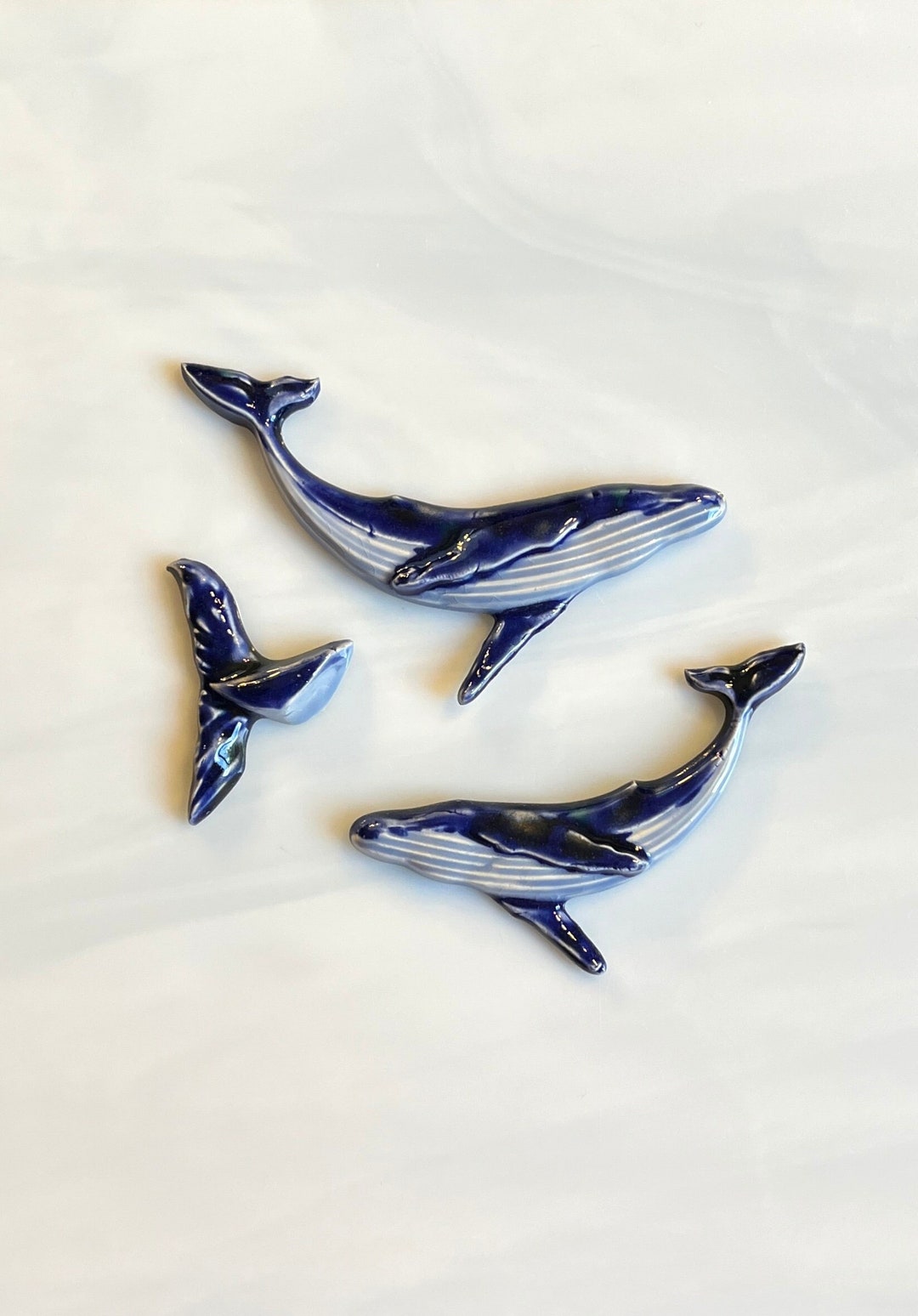 Ceramic Whale Tiles, 3pcs, Two Sizes Whales, Whale Tail, Dark and Light ...