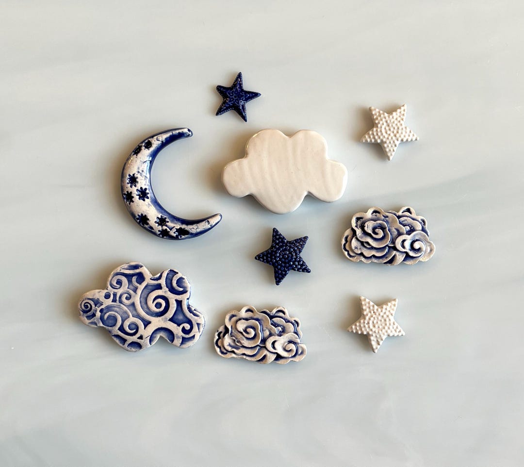 Ceramic Clouds, Stars and Moon Tiles, 9pcs, Whimsical, Variety of ...