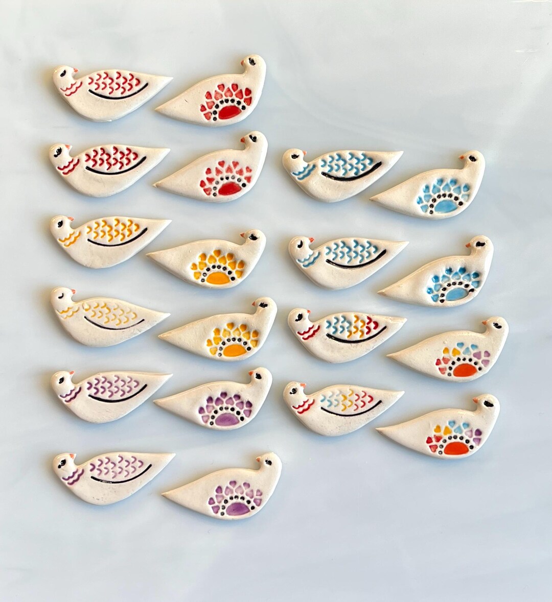 Ceramic Bird Tiles, 4pc, Doves, Hand Cut, Stamped, Folk Art Inspired ...
