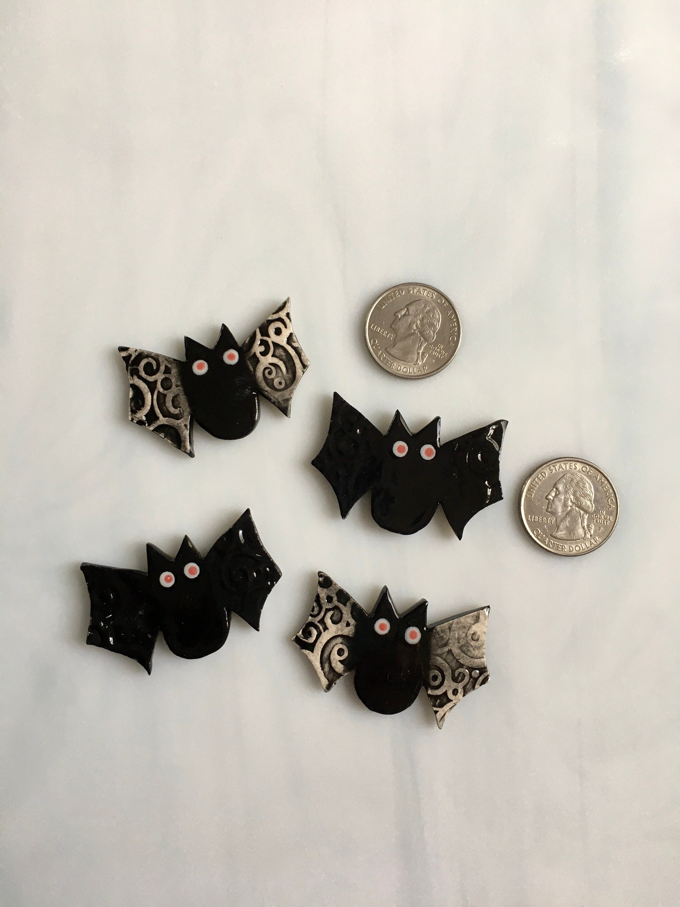 Ceramic Bat Tiles 4 Pcs Whimsical Stamped Design Wings - Etsy