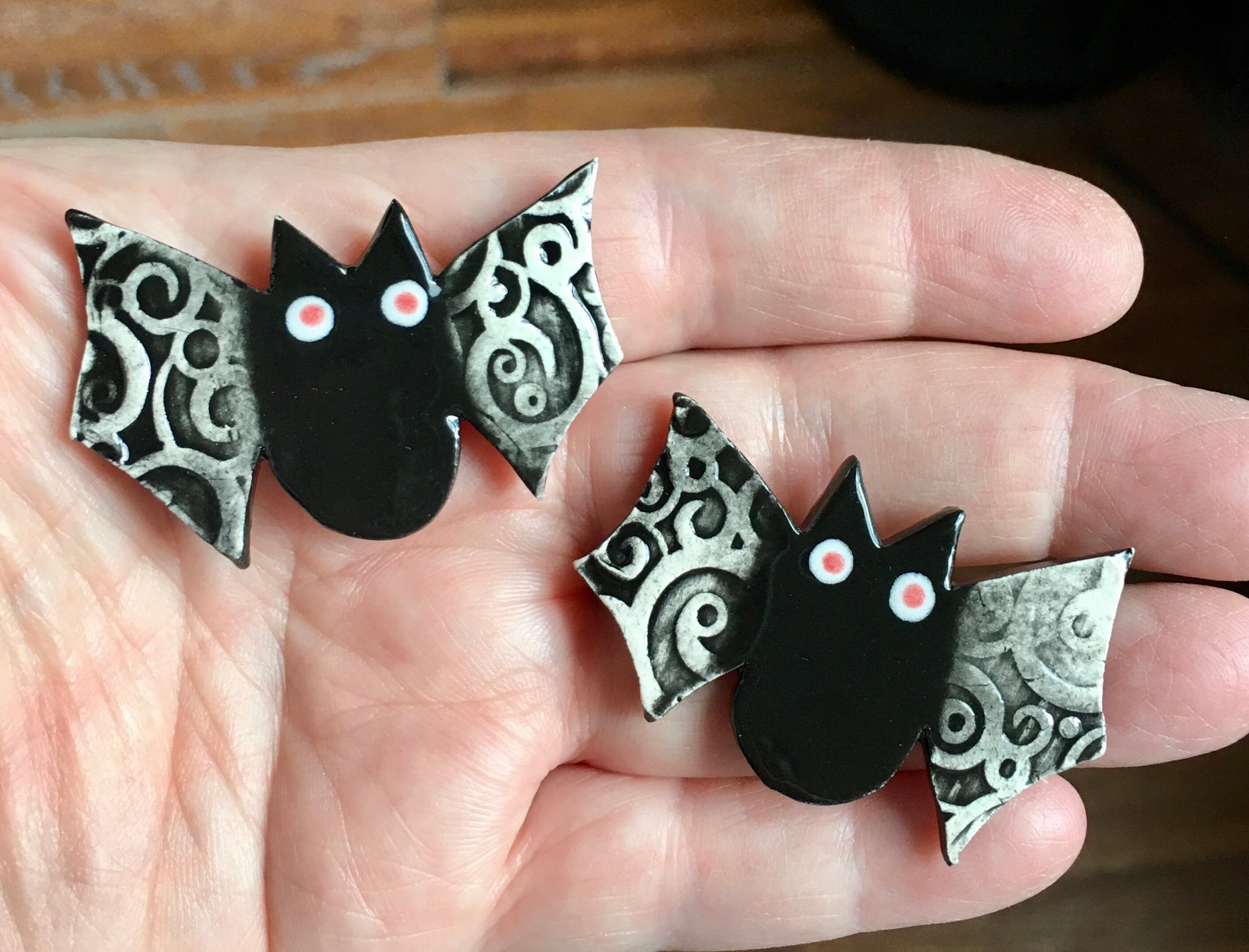 Ceramic Bat Tiles 4 Pcs Whimsical Stamped Design Wings - Etsy