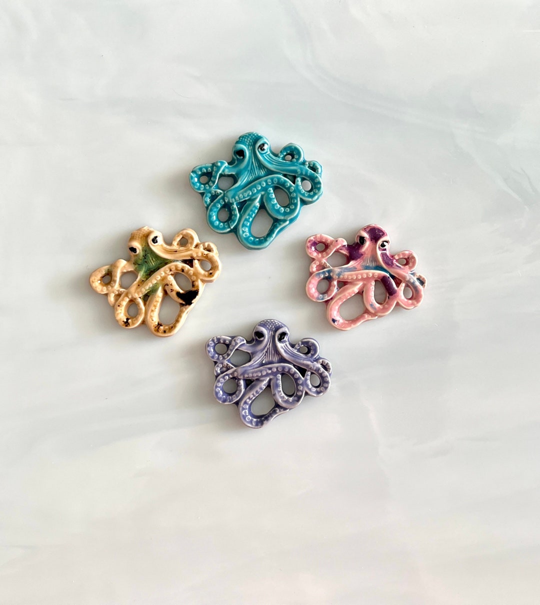 Ceramic Octopus Tiles, 4 Pcs, Variety of Colors, Nautical, Ocean Sea ...