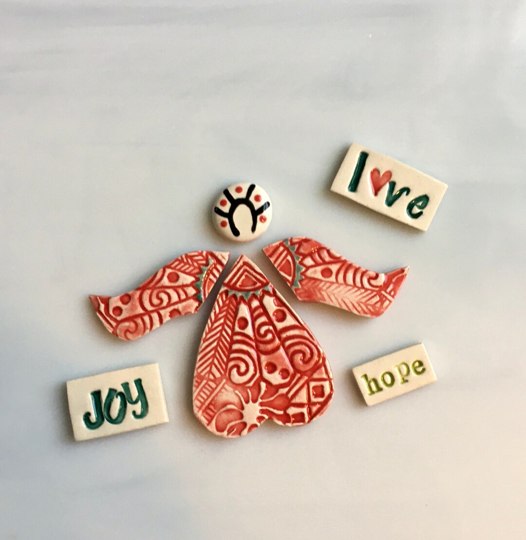 Ceramic Angel and Word Tile Set, 7 Pcs, Original Design, Hand Cut ...