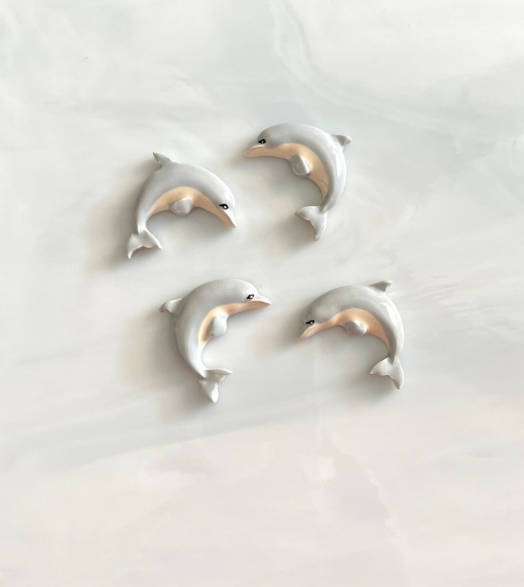 Ceramic Dolphin Tiles, 4pcs, Jumping Dolphins, Gray and White, Nautical ...