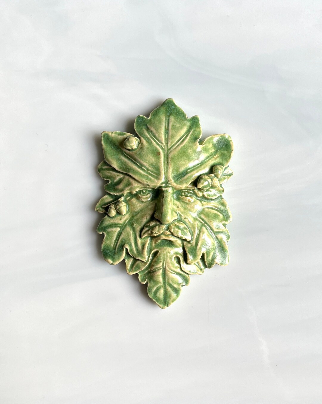 Ceramic Green Man Face Tile, 1 Pc, Patina, Textured, Hand Painted ...