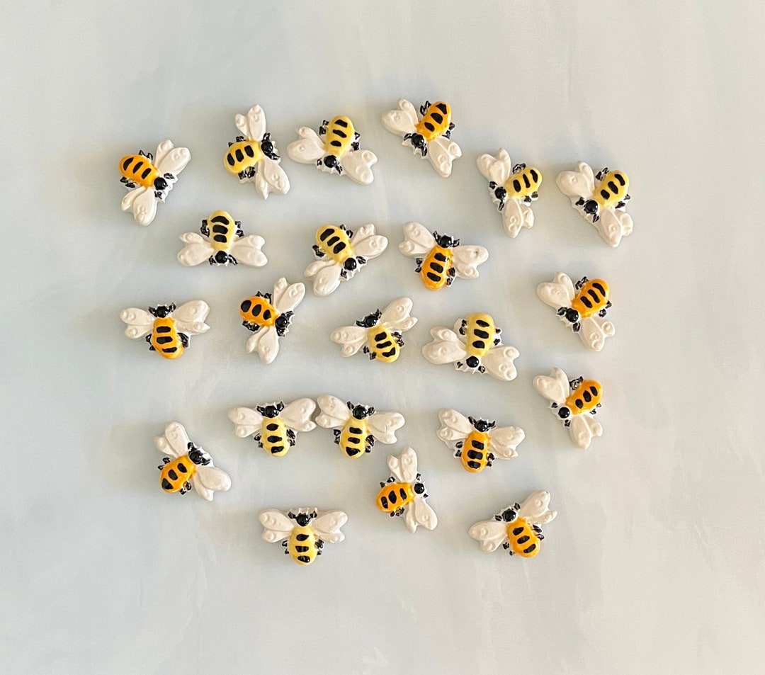 Ceramic Bee Tiles, 10pcs, Whimsical Bees in Two Yellows, Insect Tiles ...