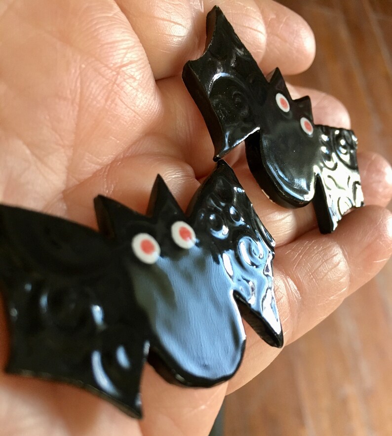 Ceramic Bat Tiles 4 Pcs Whimsical Halloween Tiles Stamped - Etsy