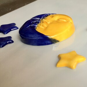 Ceramic Sun/moon Face & Star Tiles, 7pcs, Whimsical Sun/moon Face ...