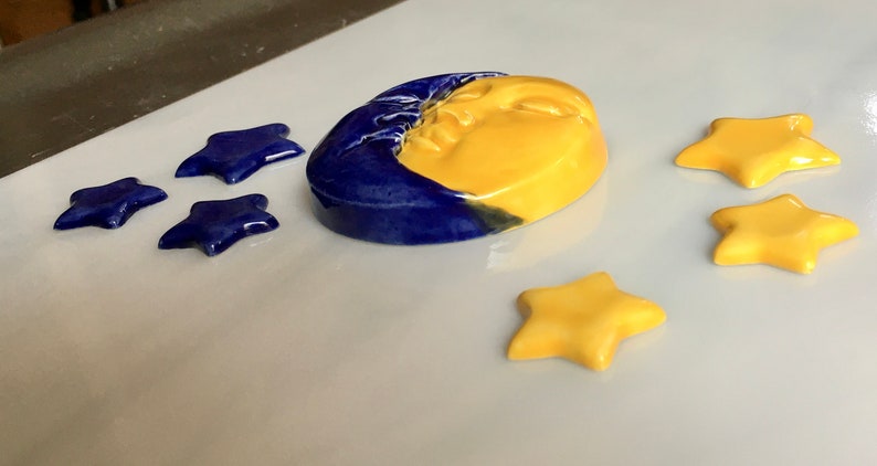 Ceramic Sun/moon Face & Star Tiles 7pcs Whimsical Sun/moon - Etsy