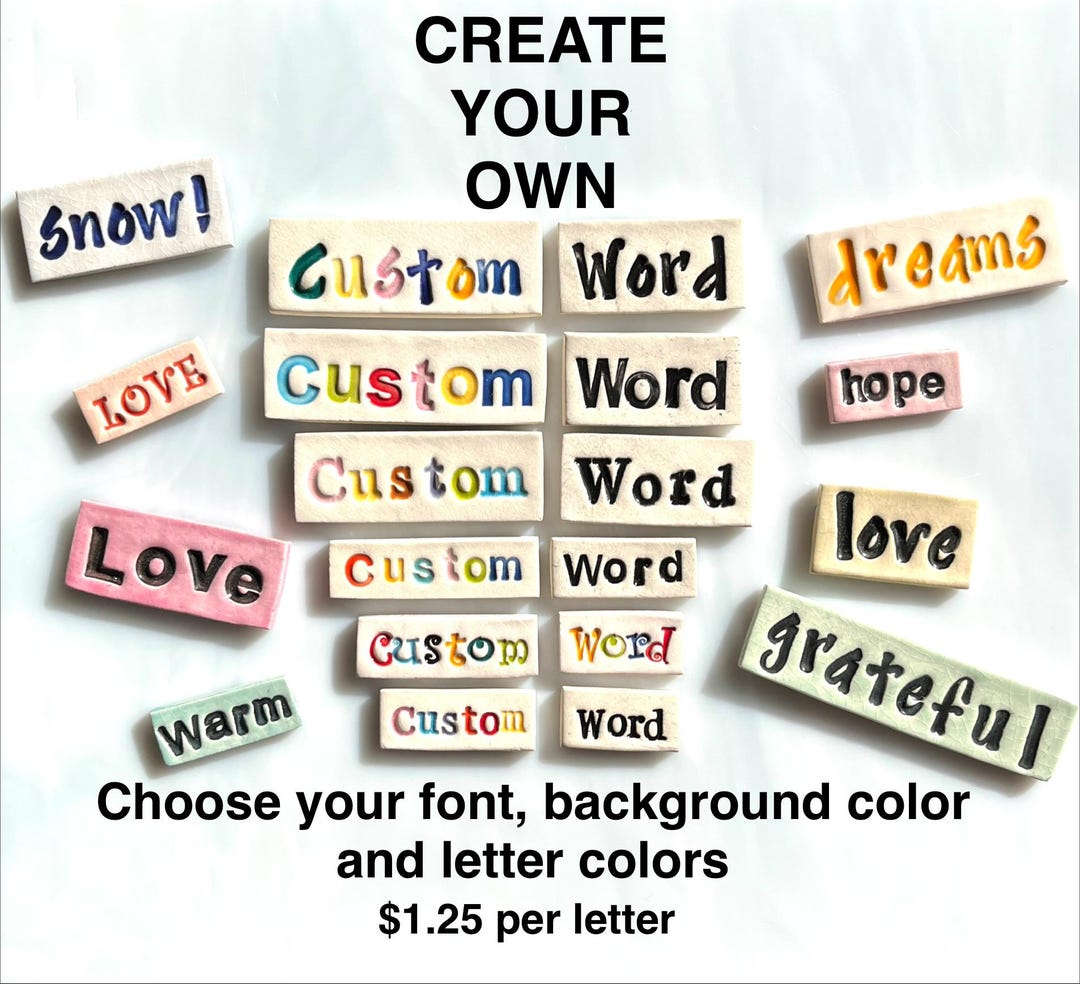 Create Personalized Word or Number Tile, Choice of Font, Background ...