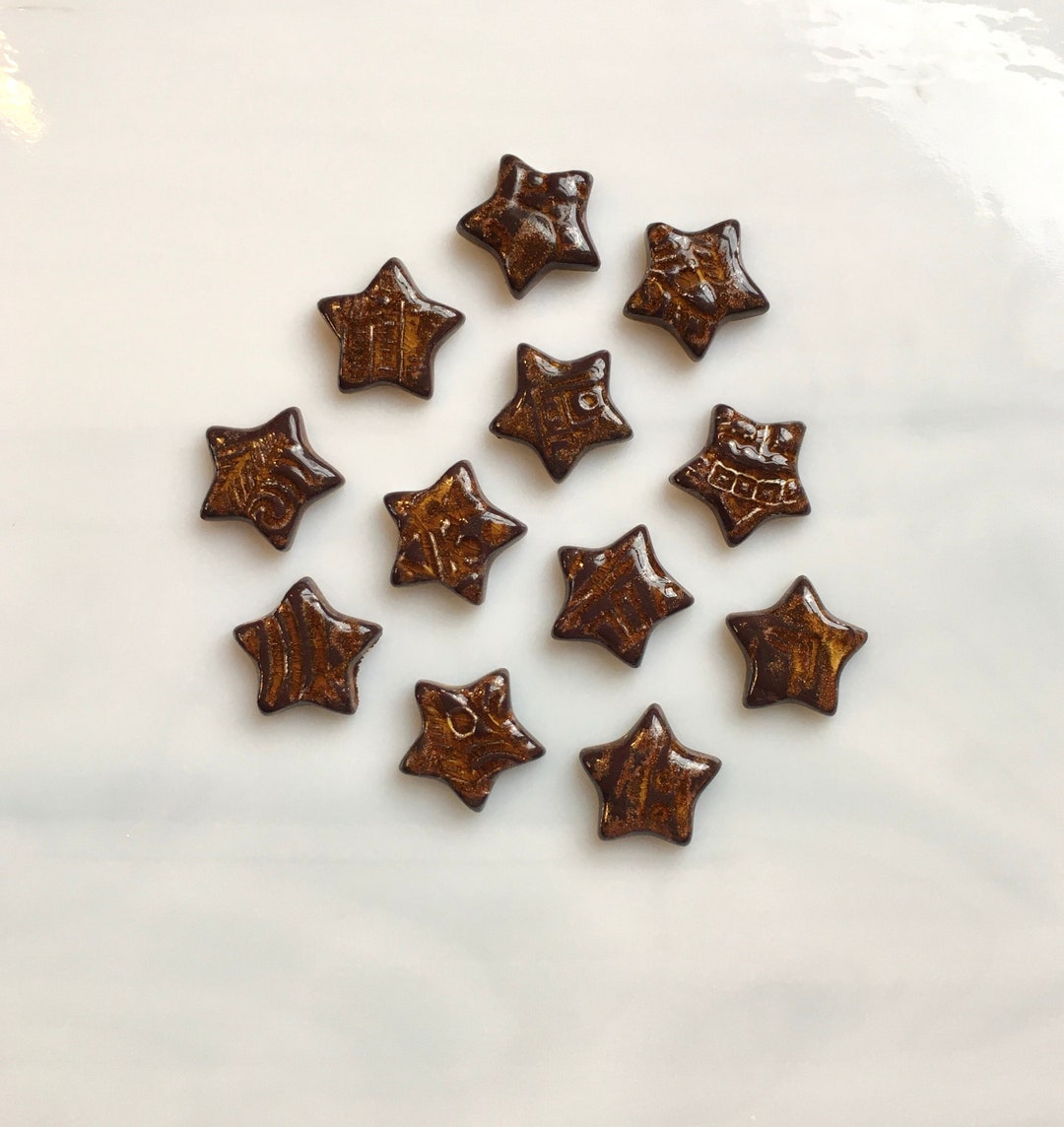 Ceramic Star Tiles, 12 Pcs, Copper Glazed, Stamped Pattern Background ...