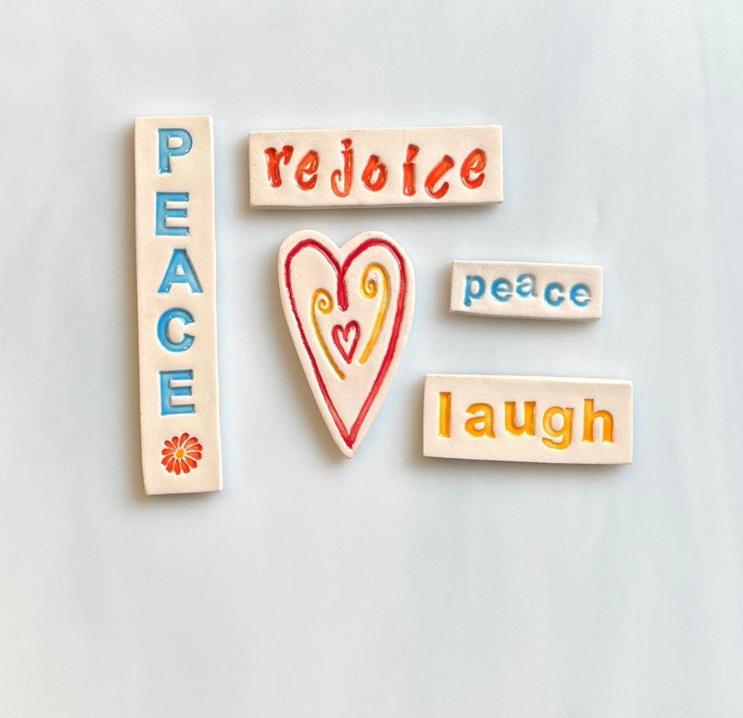 Ceramic Word and Tile Set, 5pcs, Whimsical Heart, Variety Letter Sizes ...