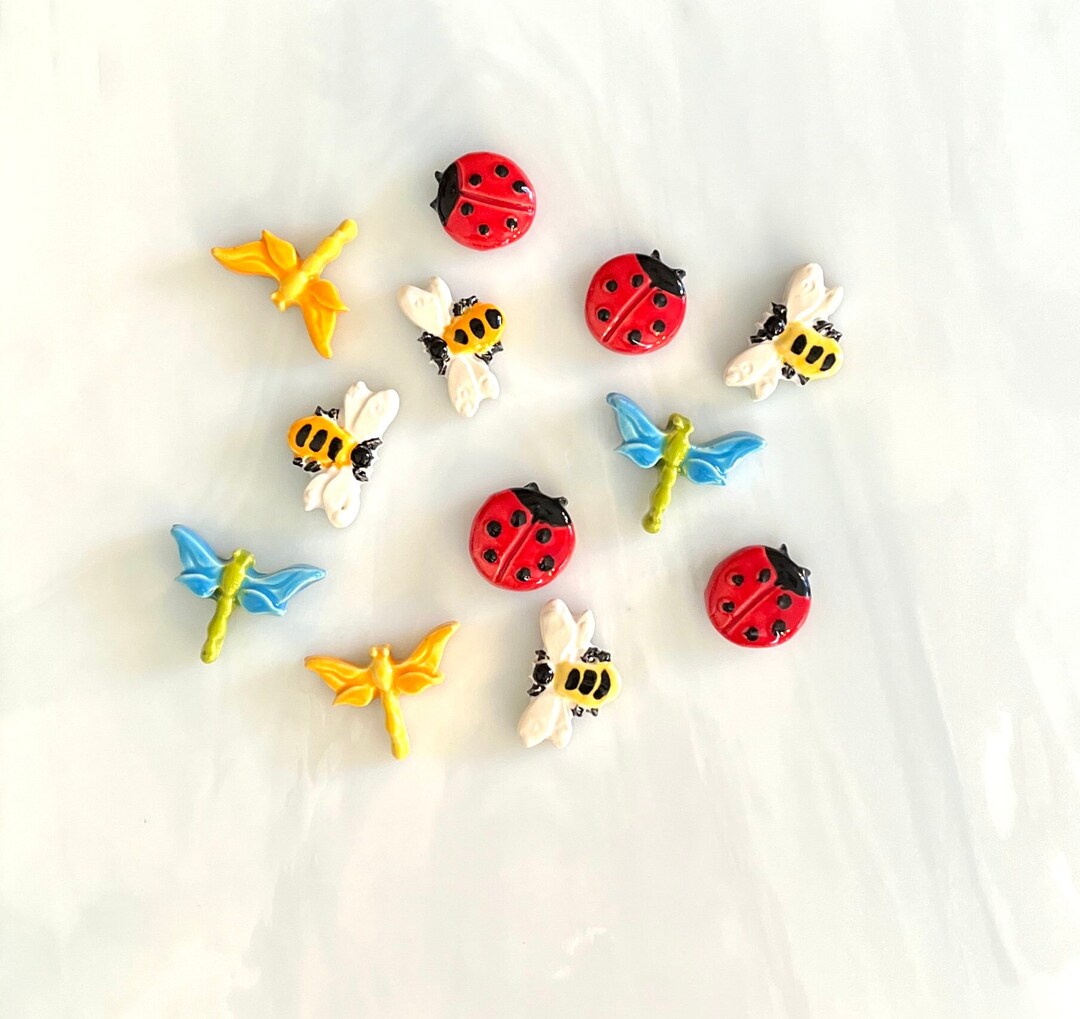 Ceramic Bee, Ladybug and Dragonfly Tiles, 12 Pcs, Bright Bold Colors ...