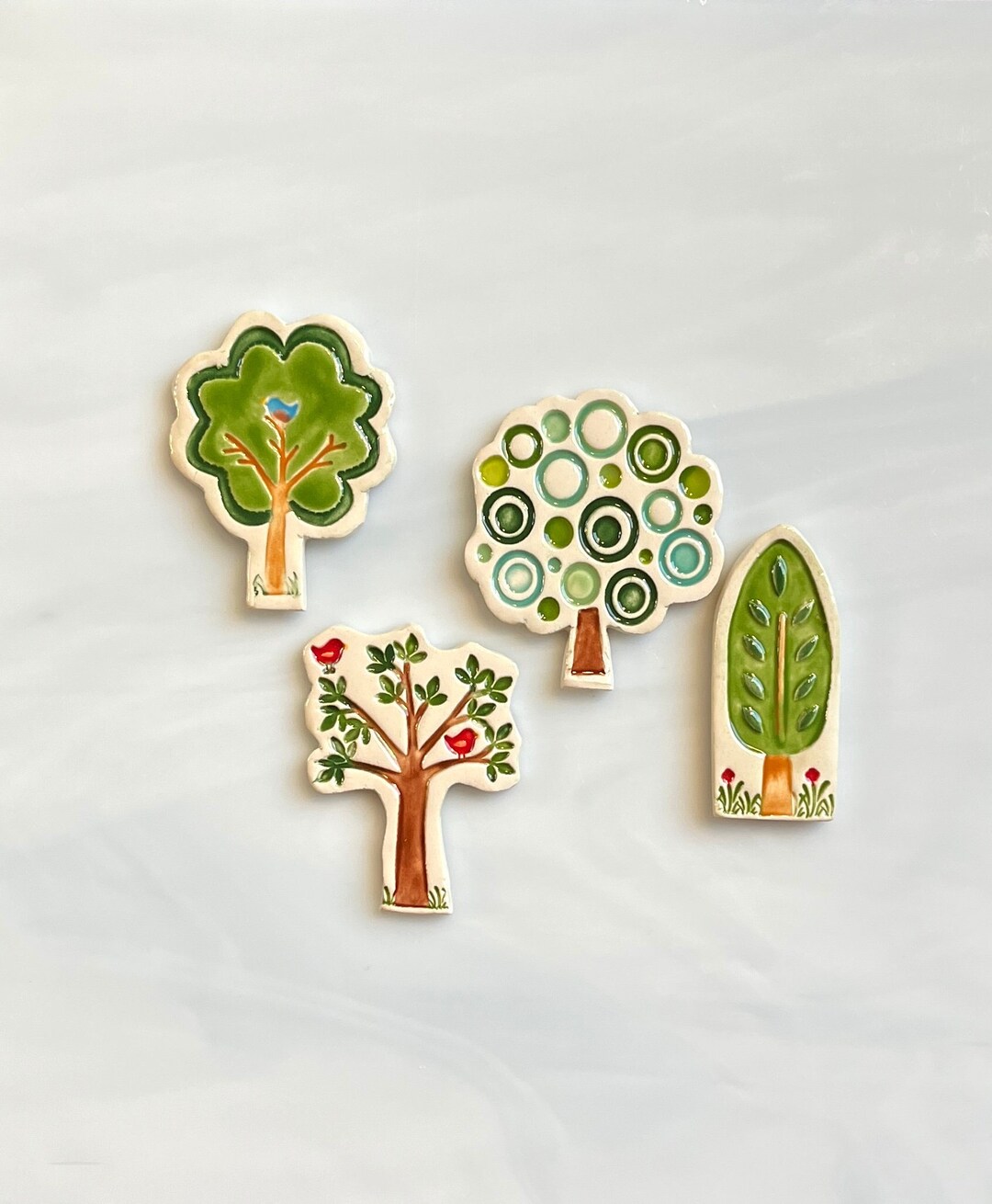 Ceramic Tree Tiles, 4pcs, Hand Cut and Stamped, Four Styles, Whimsical ...