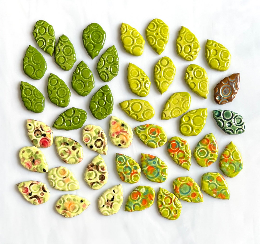 Ceramic Leaf Tiles, 10pcs, Hand Cut, Choice of Color, Whimsical, Circle ...