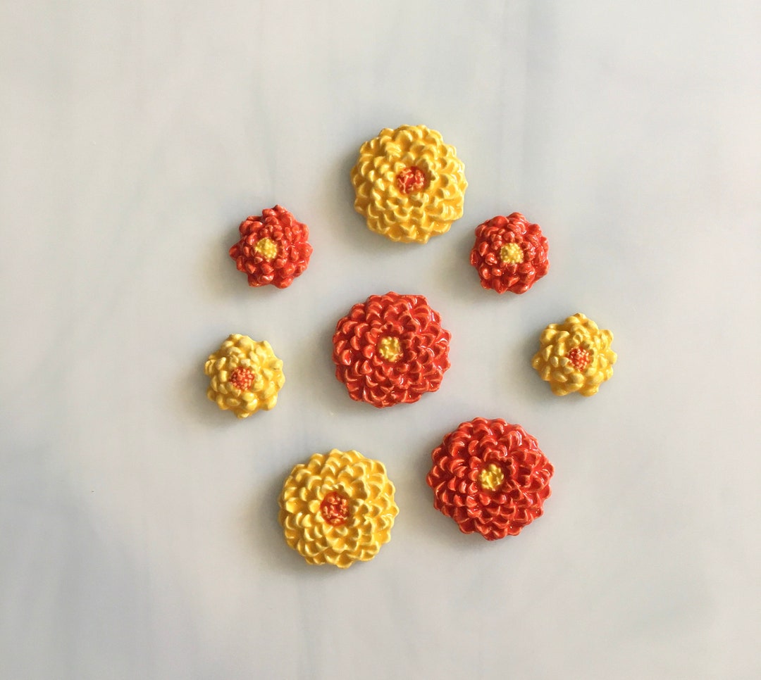 Ceramic Flower Tiles, 8pcs, Bright Orange and Yellow Marigolds or Mums ...