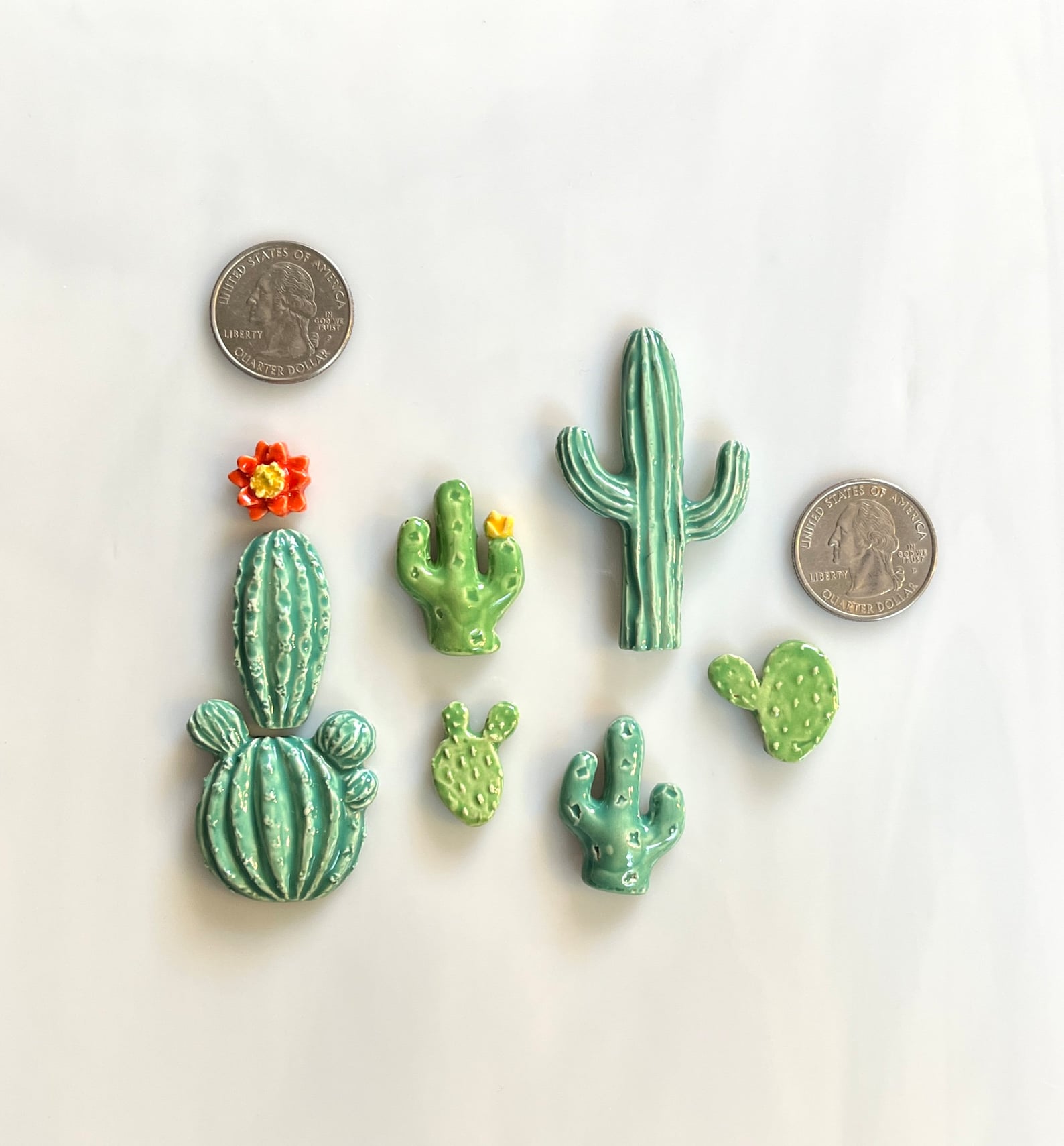 Ceramic Cactus Succulent Tiles, 8pcs, Variety of Styles and Sizes ...