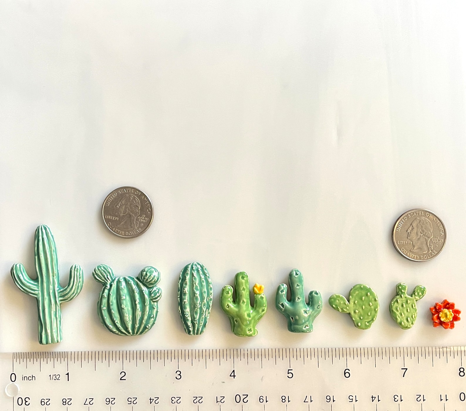 Ceramic Cactus Succulent Tiles, 8pcs, Variety of Styles and Sizes ...