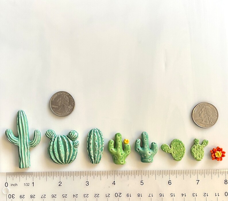 Ceramic Cactus Succulent Tiles, 8pcs, Variety of Styles and Sizes ...