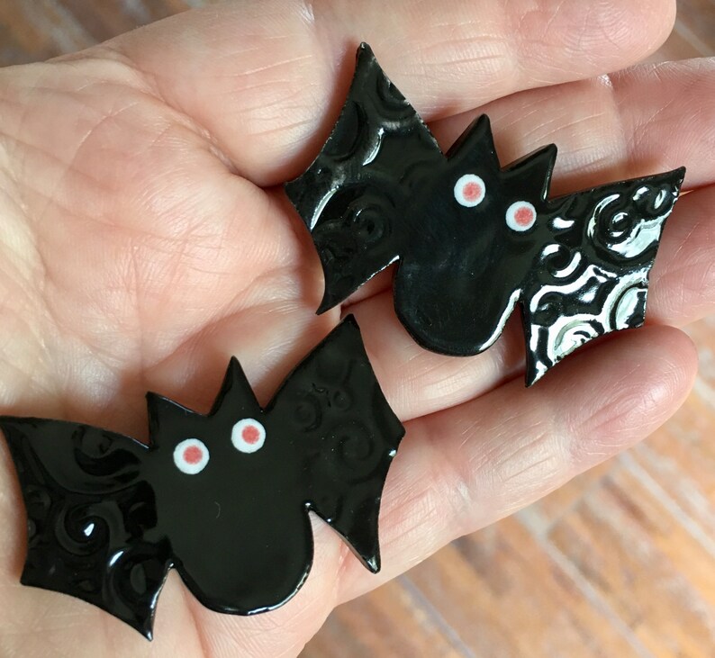 Ceramic Bat Tiles 4 Pcs Whimsical Halloween Tiles Stamped - Etsy
