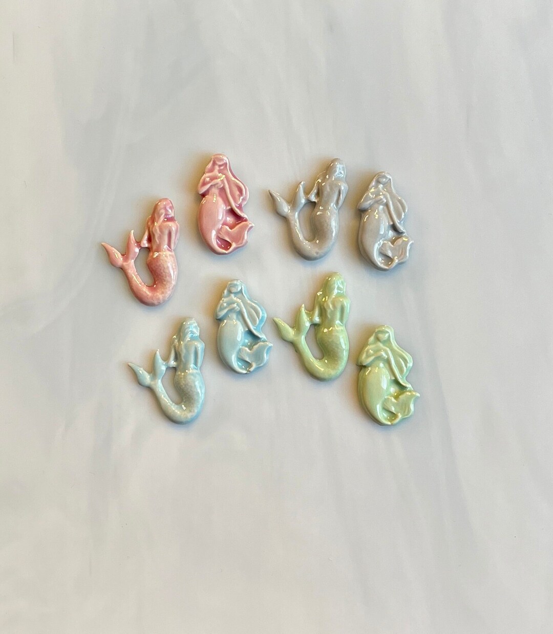 Ceramic Mermaid Tiles, 8pcs, Two Styles, Blue, Green, Gray, Pink ...