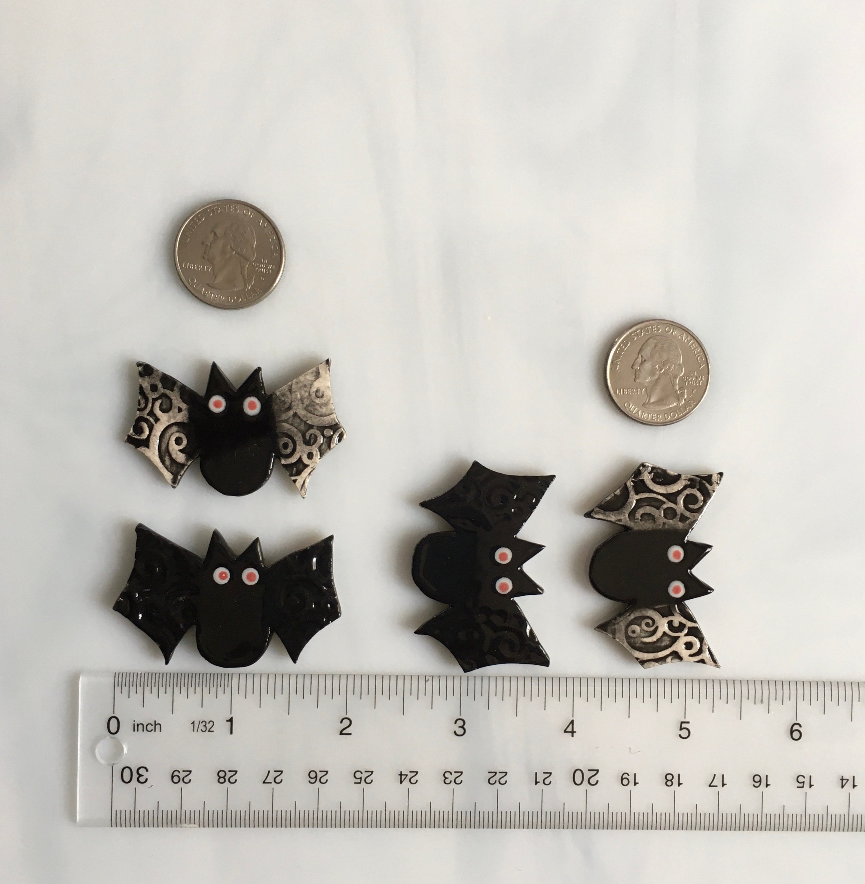 Ceramic Bat Tiles 4 Pcs Whimsical Stamped Design Wings - Etsy