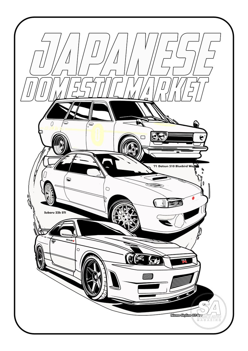 JDM Car Colouring Book - Etsy