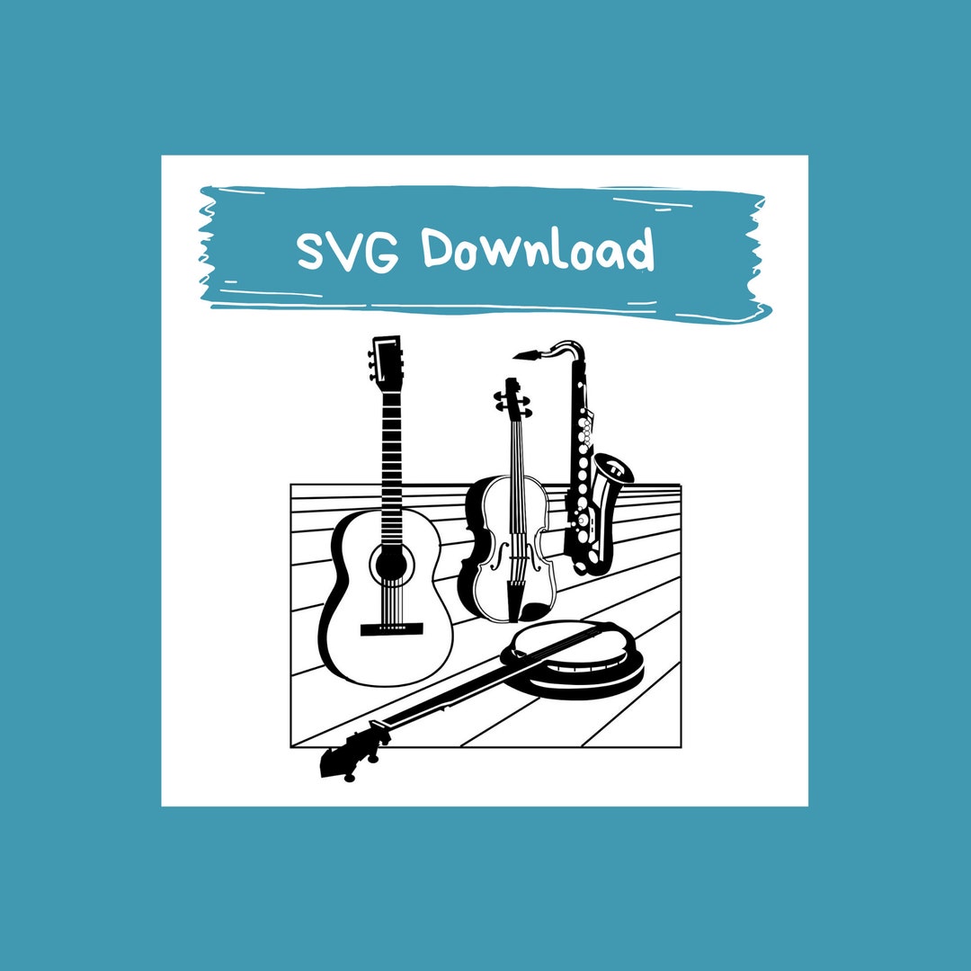 Musical Instruments SVG File Guitar Saxophone Violin Banjo Music Note ...