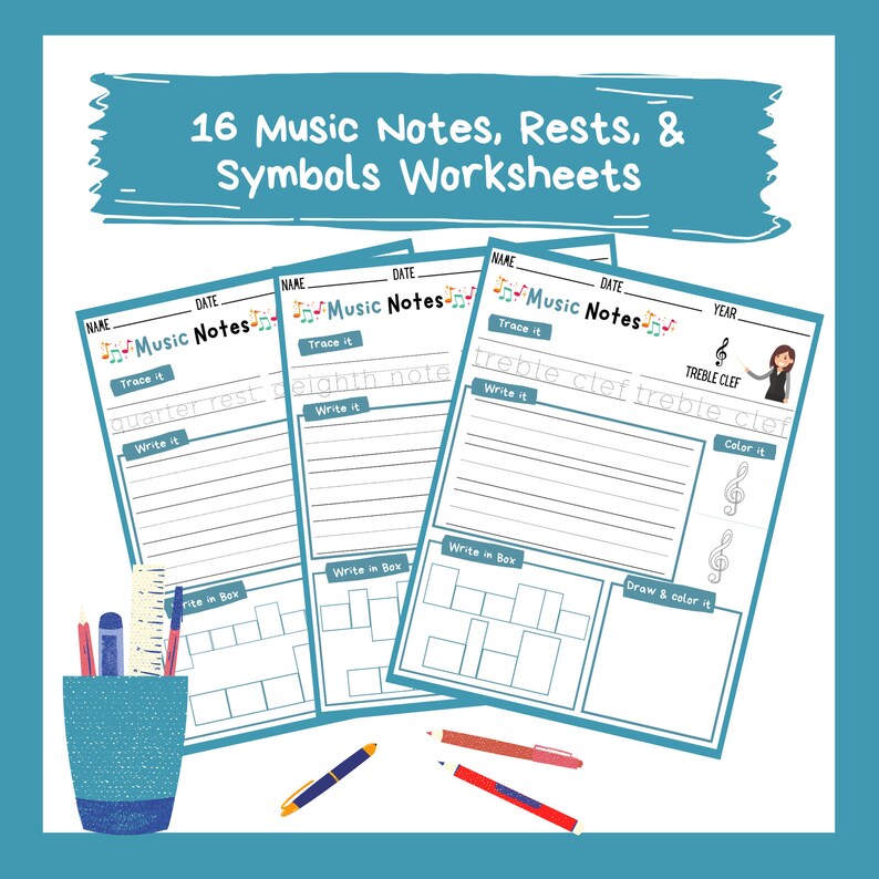 16 Music Notes, Rests, and Symbols Worksheets | Preschool-5th Grade ...