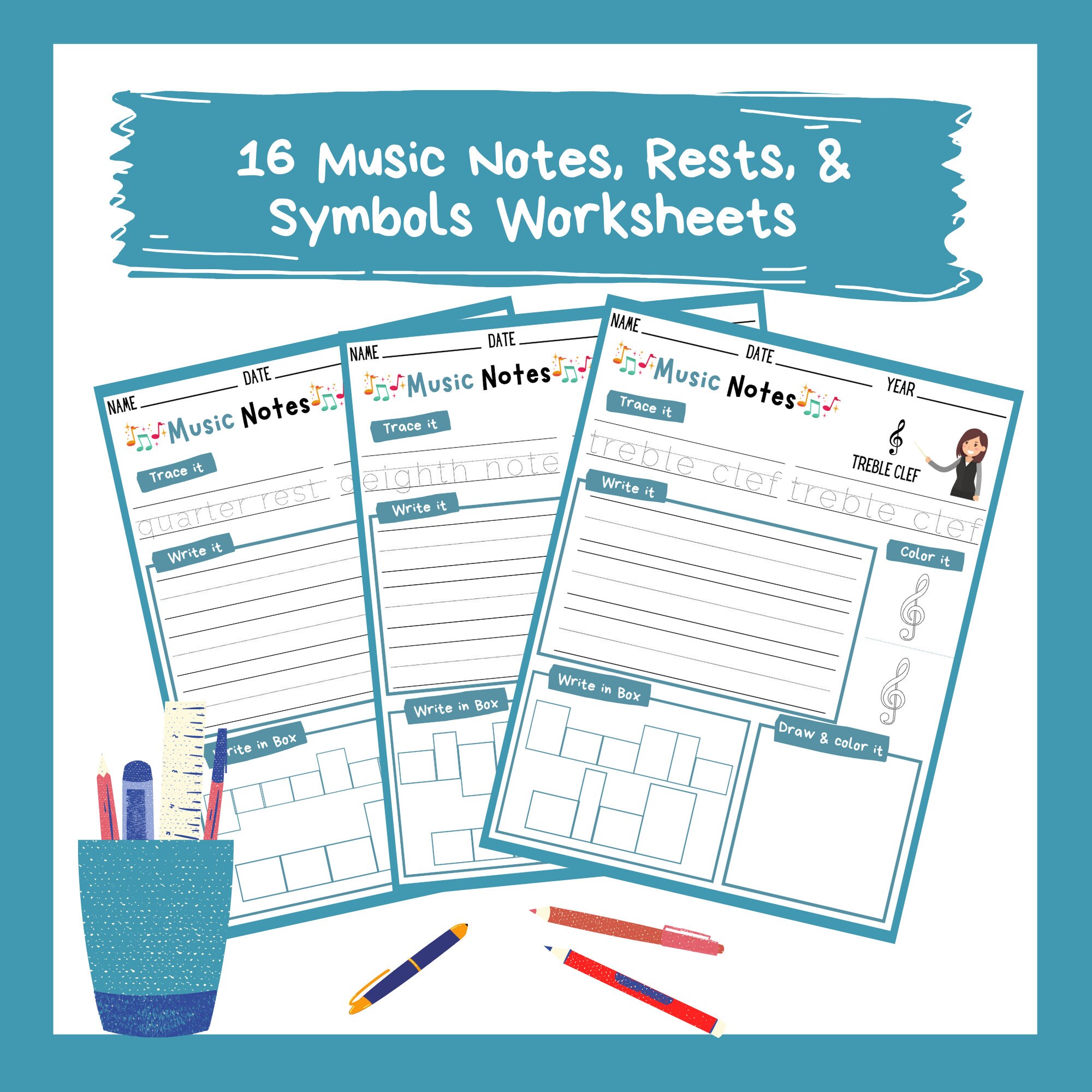 16 Music Notes, Rests, and Symbols Worksheets | Preschool-5th Grade ...