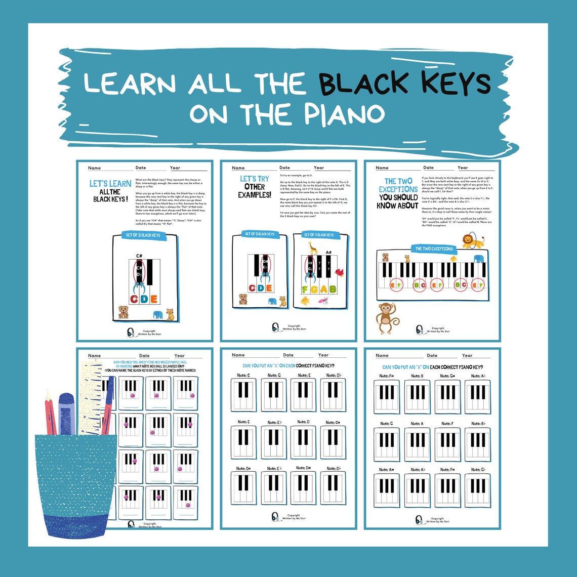 Learn Piano Black keys Music Study Printables Lesson Sheets | Etsy
