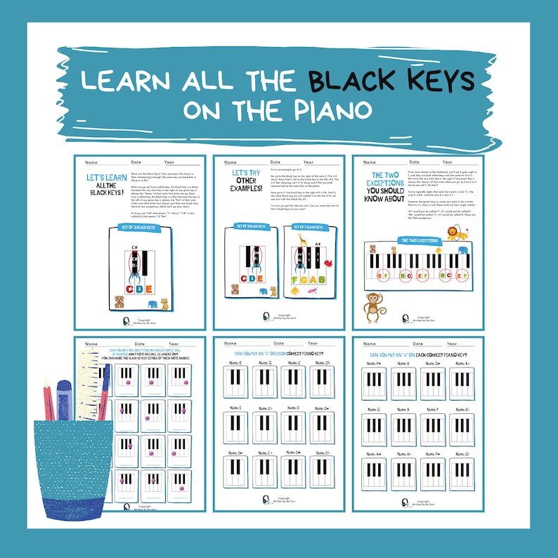 Learn Piano Black Keys Music Study Printables Lesson Sheets Exercise ...