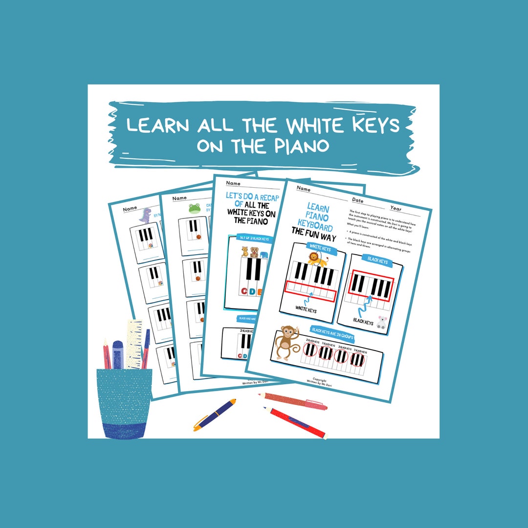 Learn Piano White Keys Music Study Printables Lesson Sheets Exercise ...