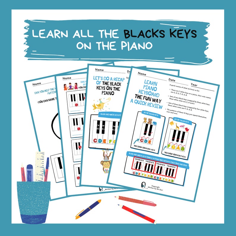 Learn Piano Black Keys Music Study Printables Lesson Sheets Exercise ...