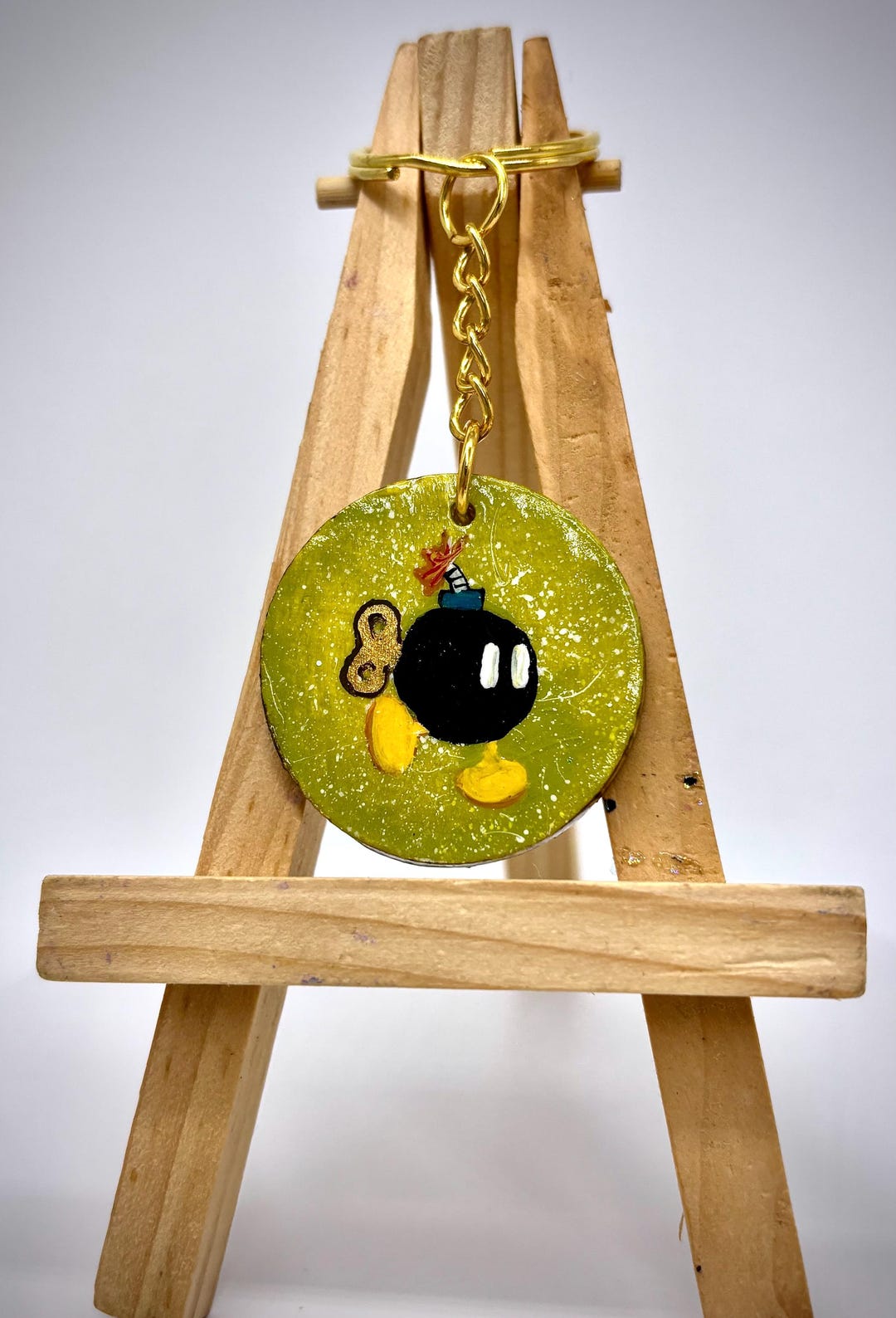 Hand Painted Bob-omb Wooden Keychain: Wood Burnt Edges - Etsy