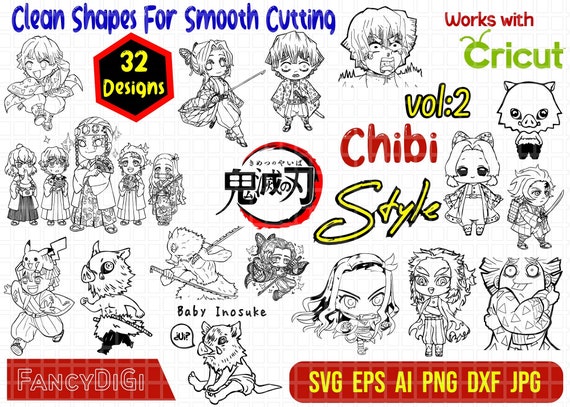 32 Cute Chibi Anime Character SVG Bundle Anime SVG Inosuke - Etsy