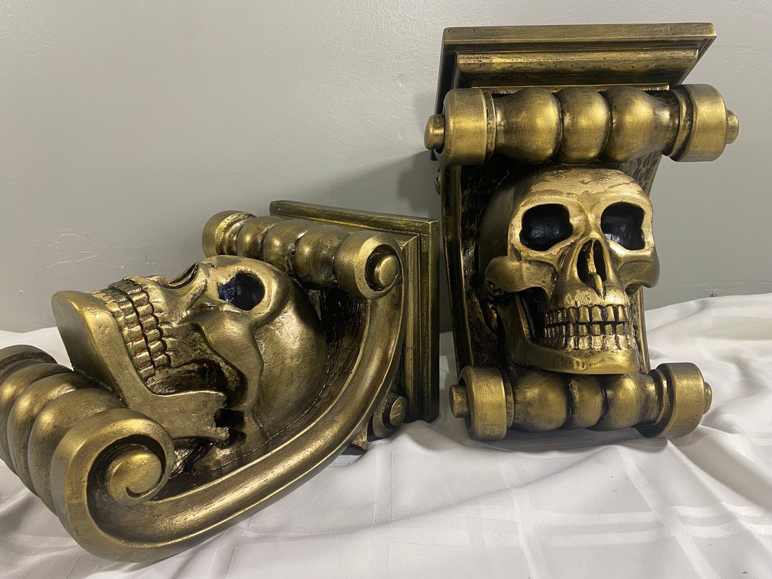 Majestic Gold Skull Wall Brackets | Handcrafted Gothic Sconces | Dark ...