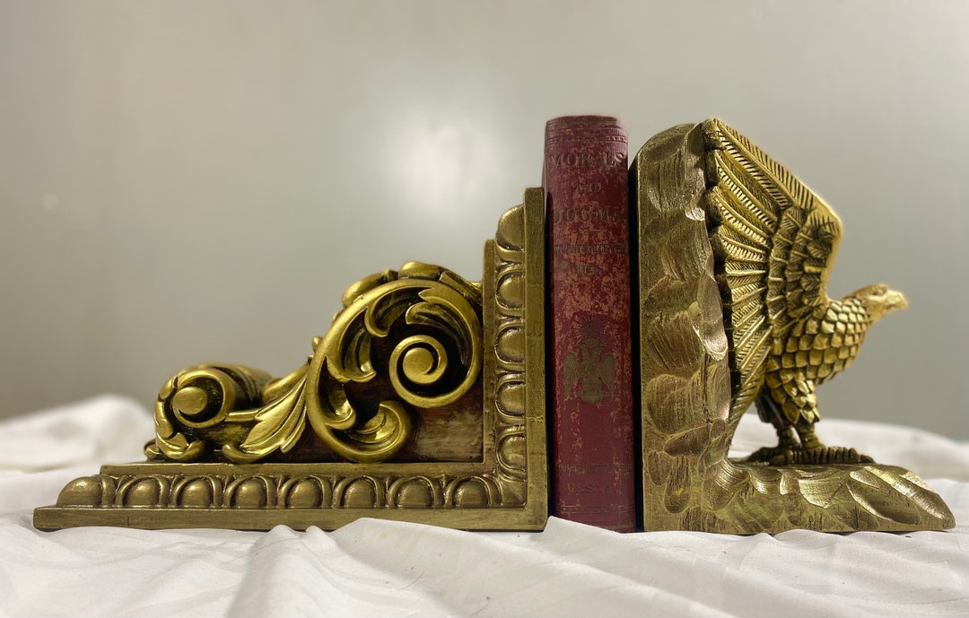 Elegant Gold Eagle and Ornate Leaf Bookends Vintage-inspired Decor ...
