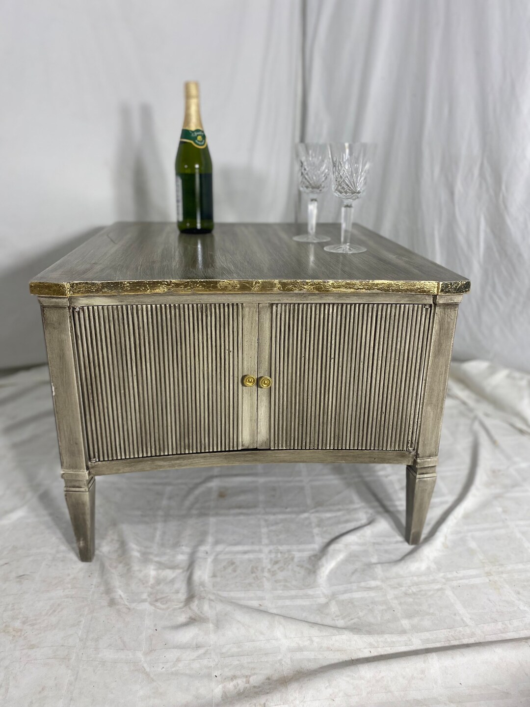 Gold Leaf End Table / Distressed White End Tables/ Farmhouse Coffee Table/ Vintage Side Tables ...