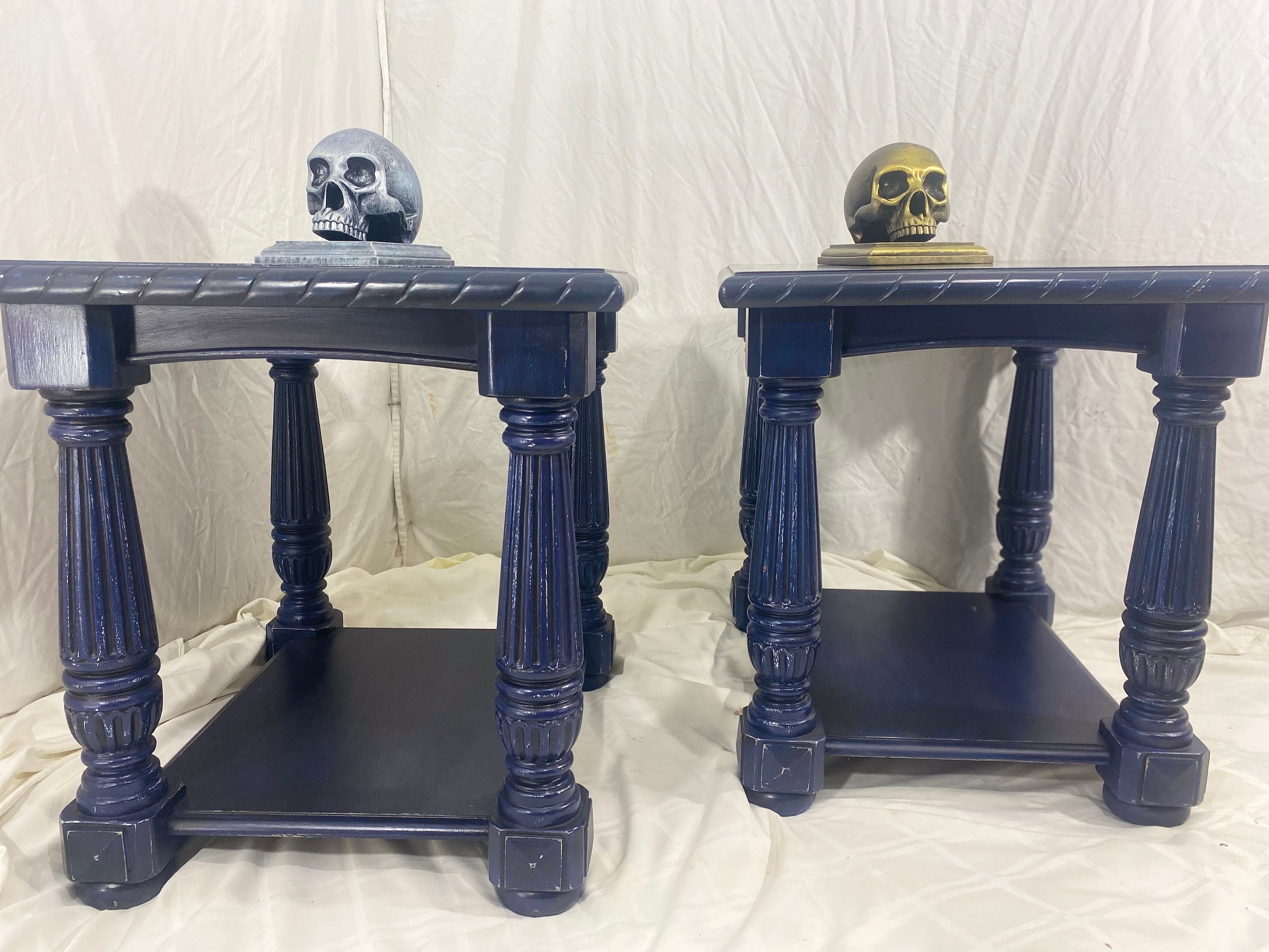 END TABLE BLUE, Pairside Table, Distressed Hand, Painted Finishes ...