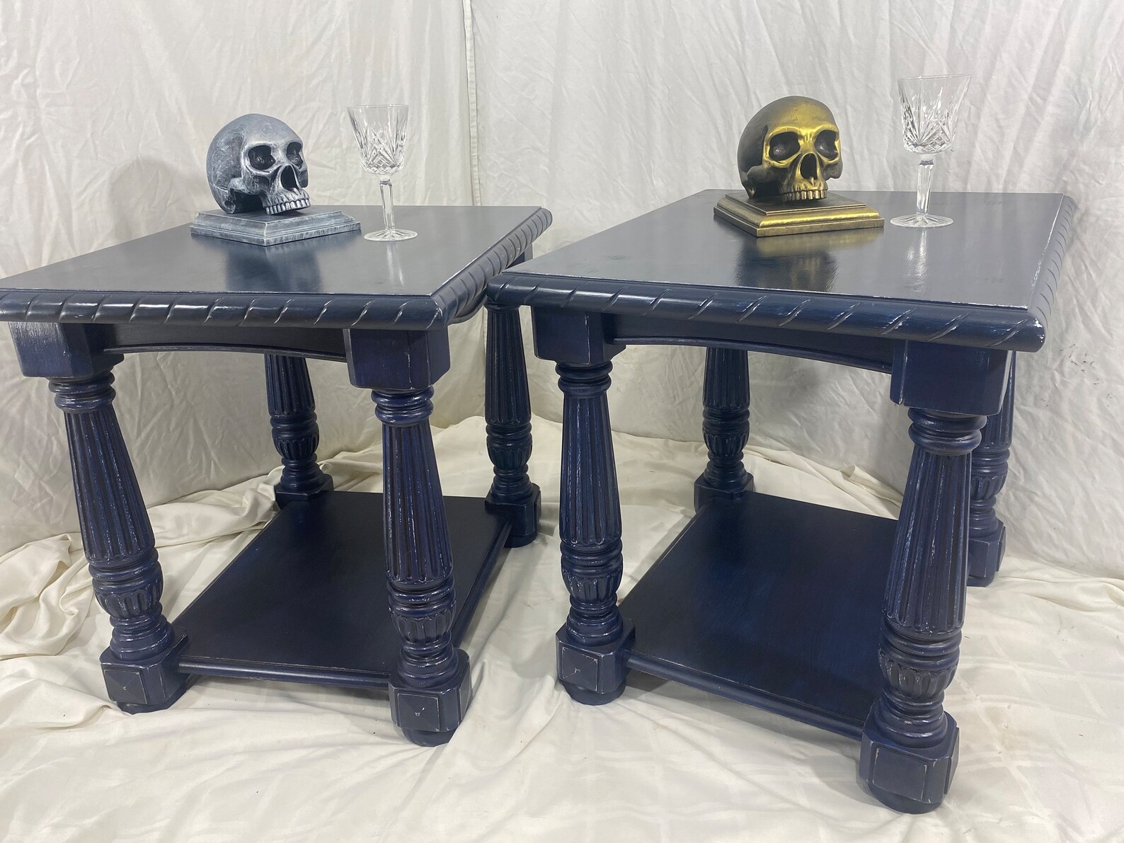 END TABLE BLUE, Pairside Table, Distressed Hand, Painted Finishes ...
