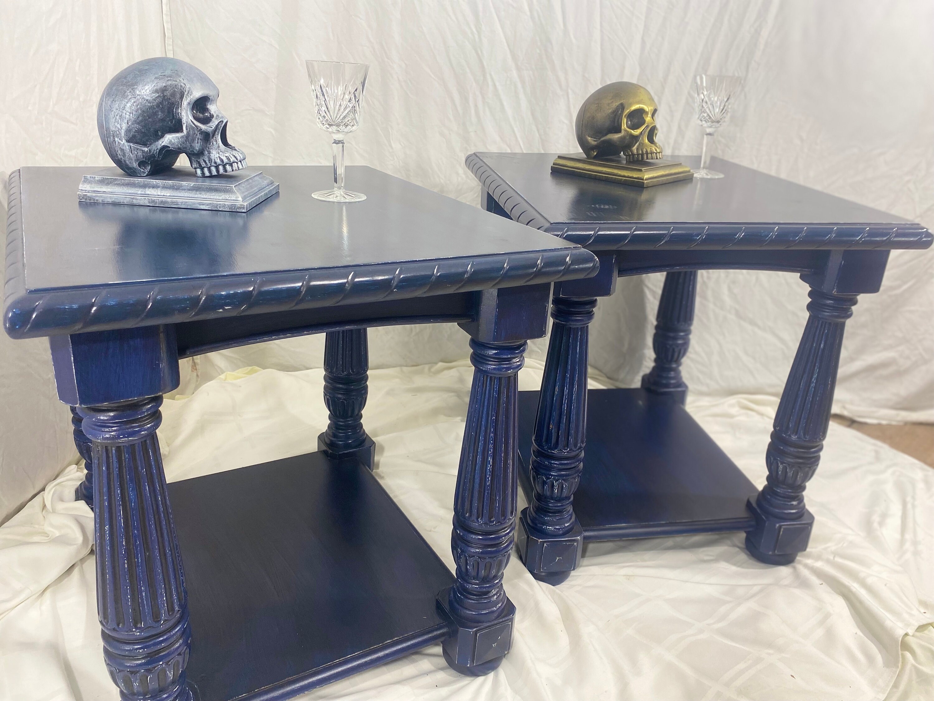 END TABLE BLUE, Pairside Table, Distressed Hand, Painted Finishes ...